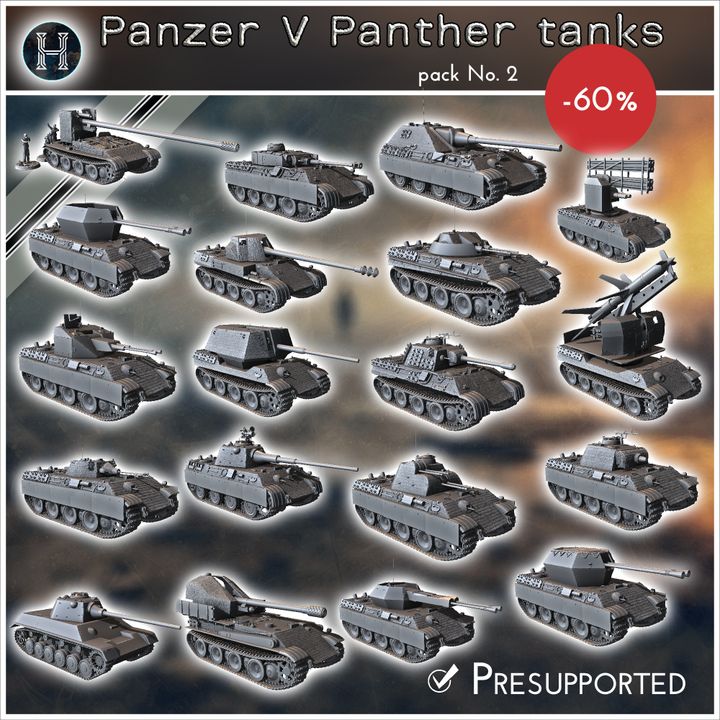 3D Printable German WW2 pack, Panzer V Panther No. 2 (variants and prototypes) - Germany Eastern ...